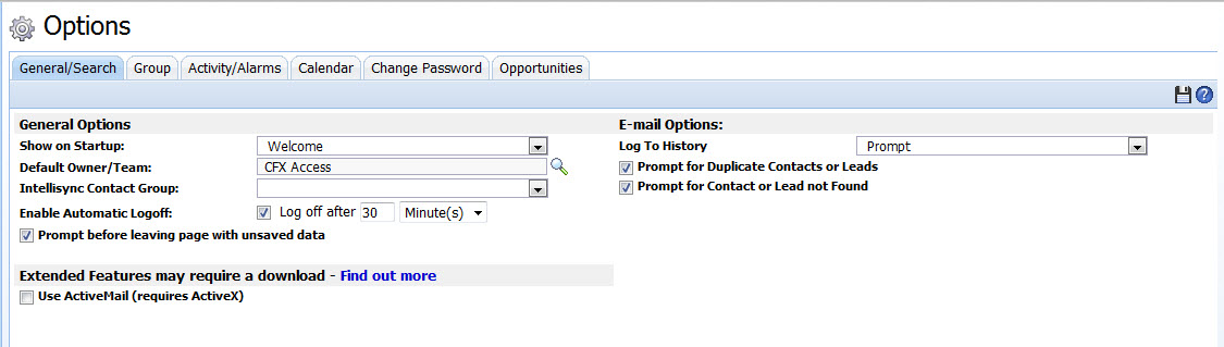 Using The Options Button To Setup Individual User Options In Saleslogix Web Customer Fx